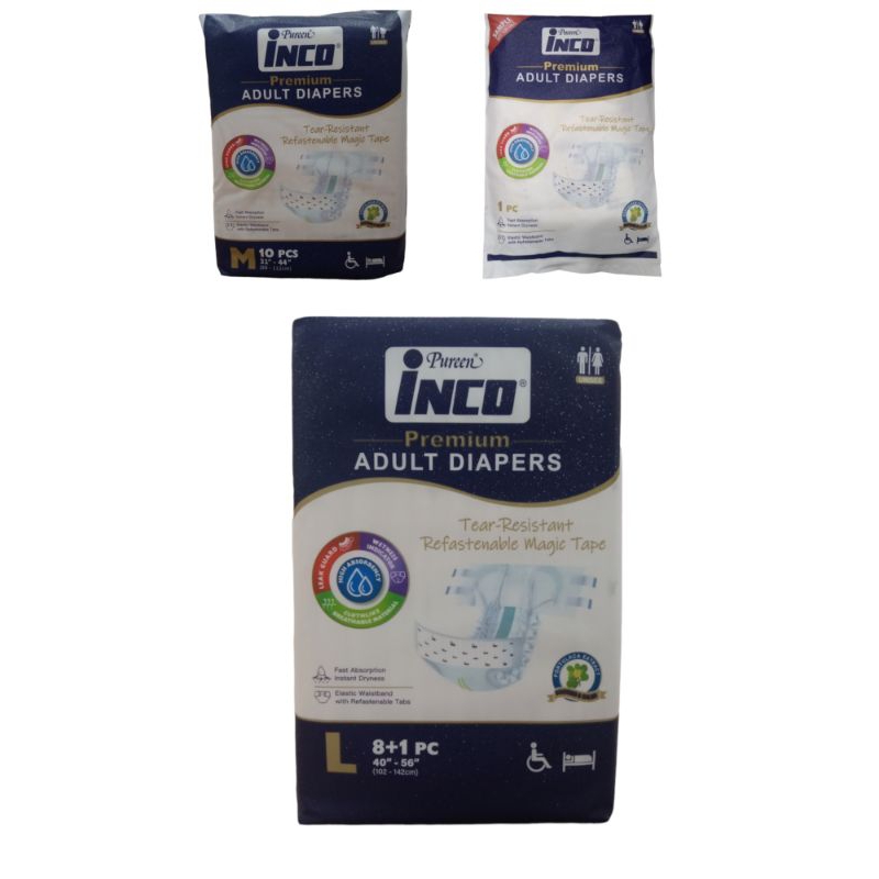 Pureen Inco Adults Premium Adult Diapers Size ( M 10pcs + 1 pcs / L 8 ...