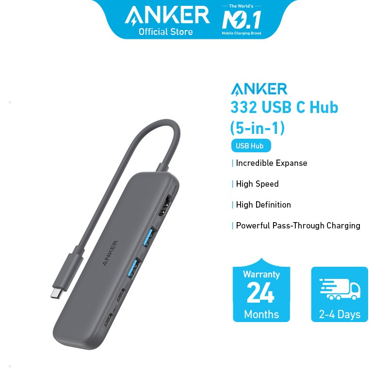 Anker 332 USB-C Hub 5 In 1 Adapter with Type C to HDMI/USB-C Port/2 USB-A Ports/PD-IN Port ...