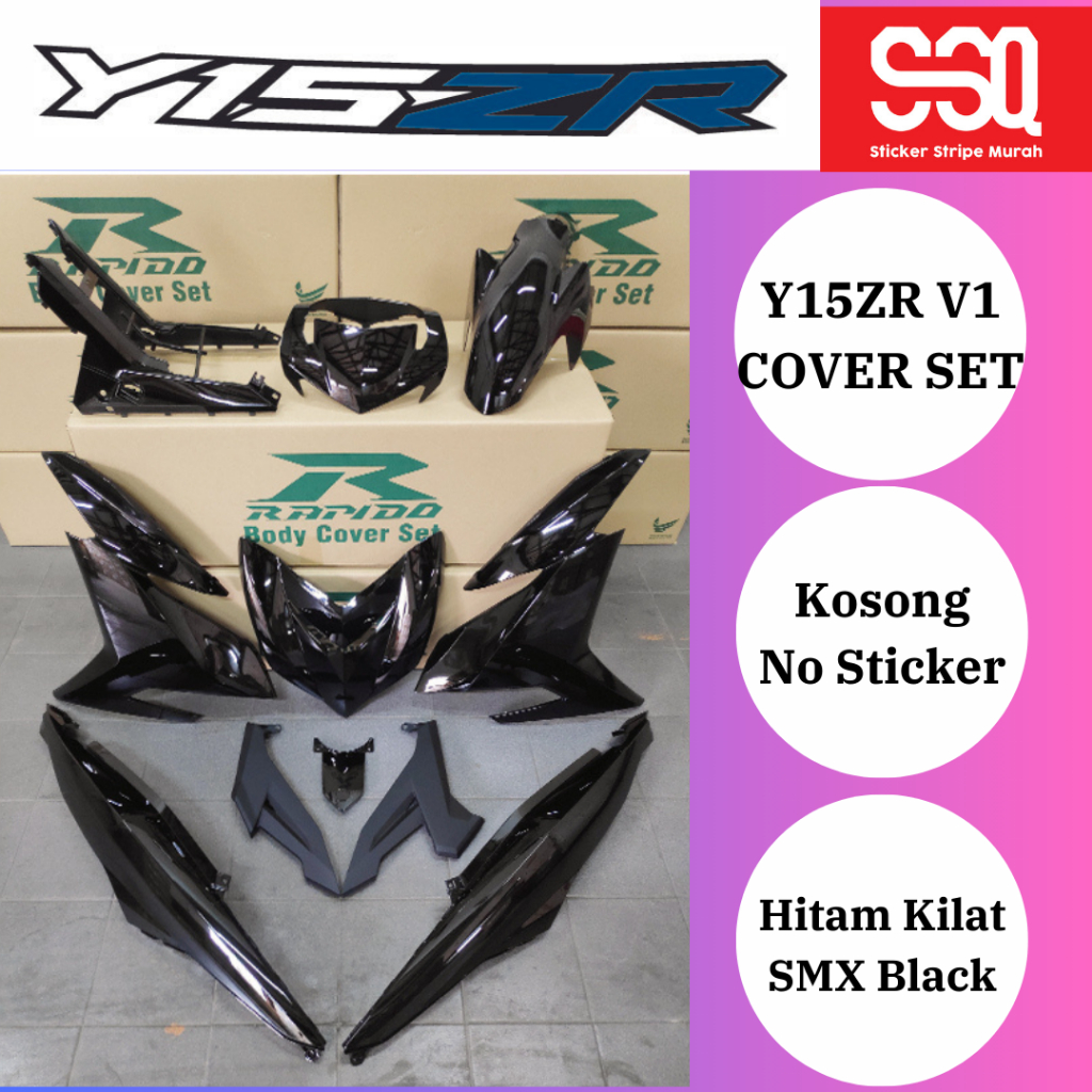 Y15ZR Ysuku V1 V2 Coverset Cover Set No Sticker Kosong Hitam Kilat ...