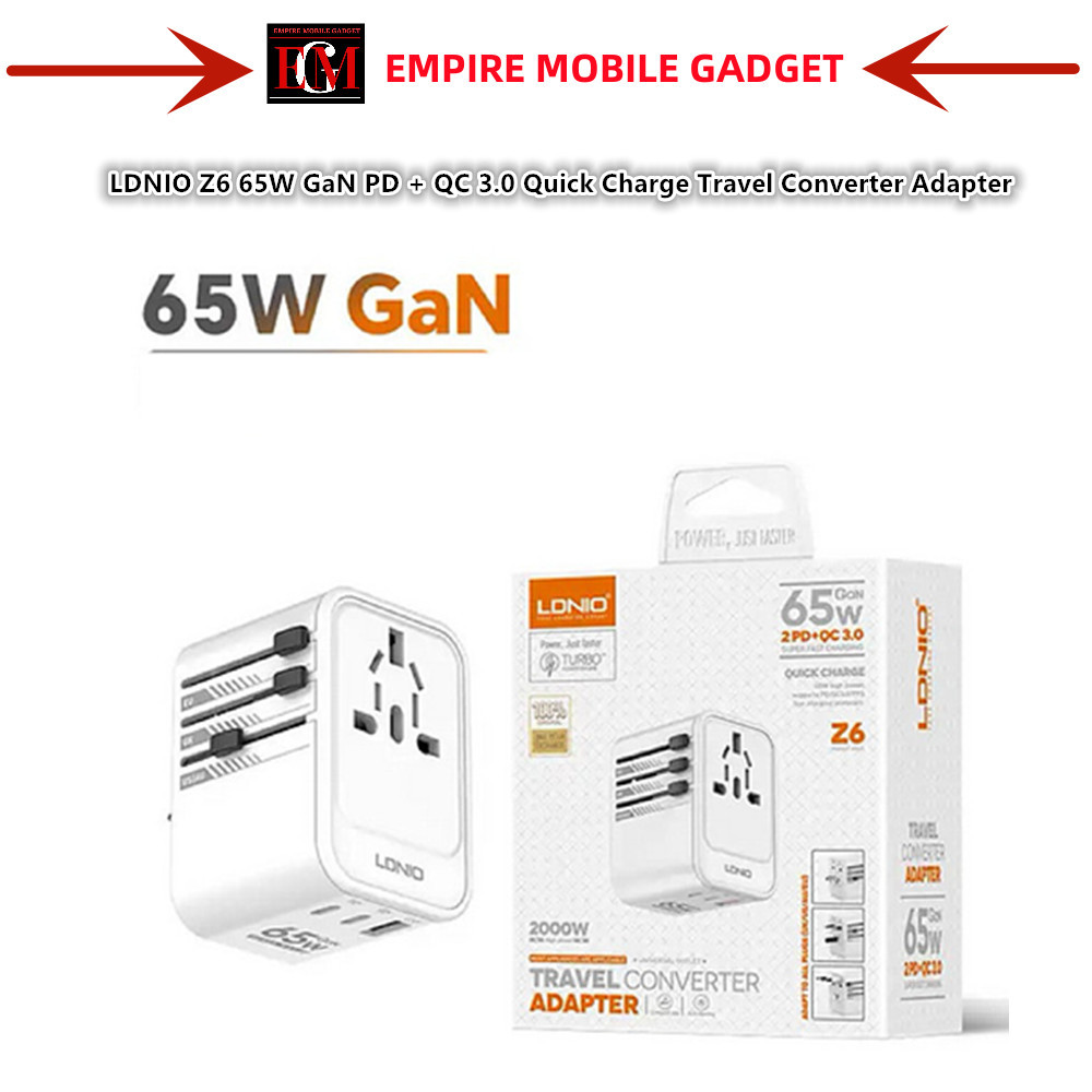 LDNIO Z6 65W GaN PD + QC 3.0 Quick Charge Travel Converter Adapter ...