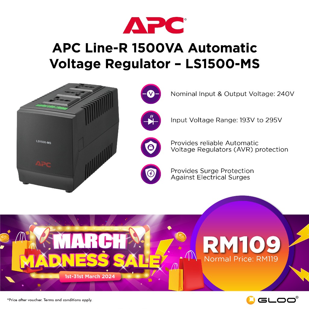 APC Line-R 1500VA AVR LS1500-MS - Black | Shopee Malaysia