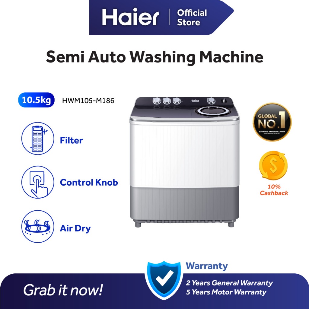 Haier 10.5KG Semi Auto Washing Machine Twin Tub HWM105-M186 | Shopee ...