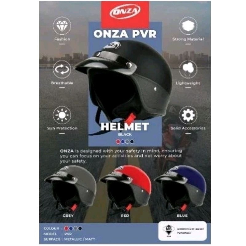 MOTORCYCLE HELMET TOPI KELEDAR MOTOSIKAL ONZA HELMET 3/4 HELMET - SIRIM ...