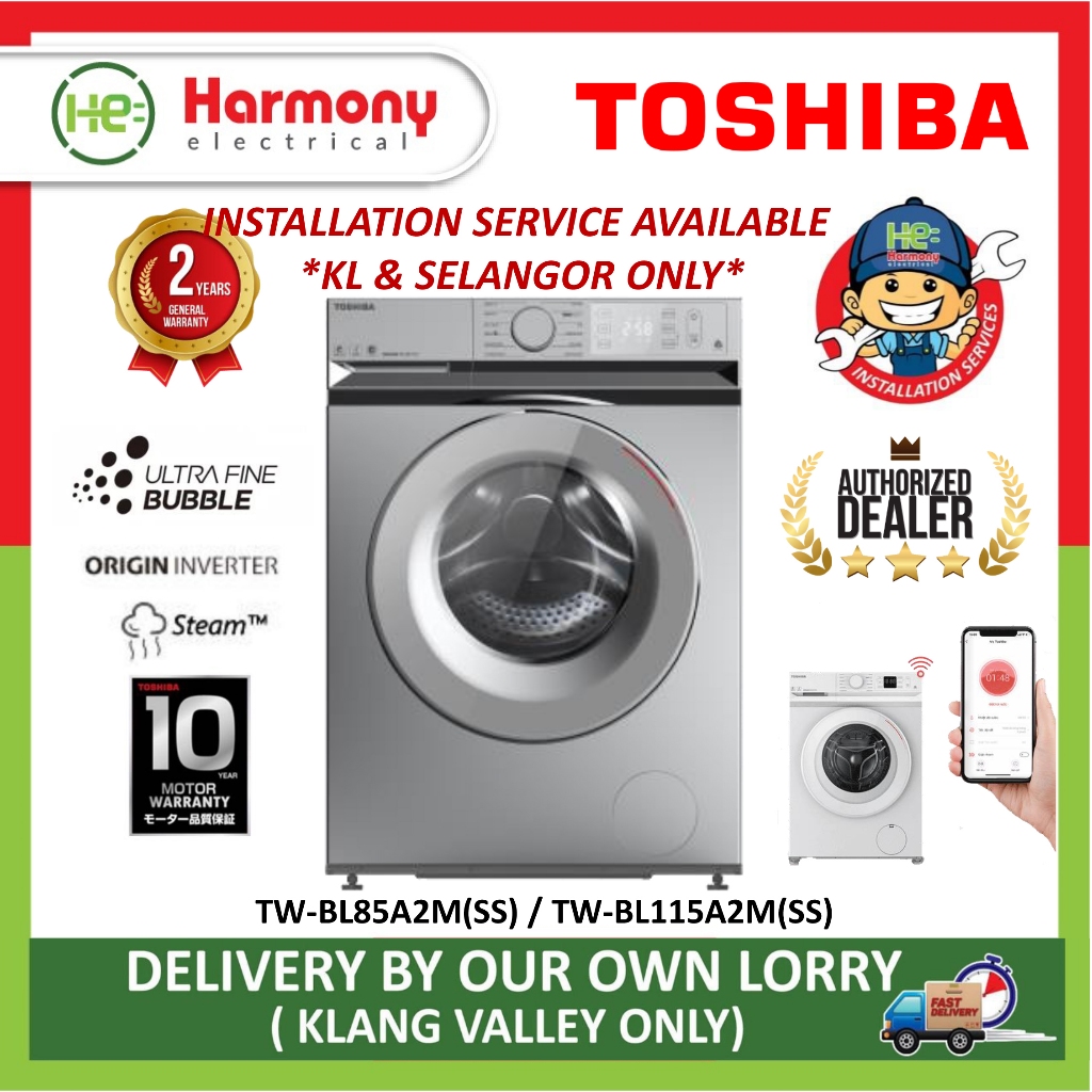 (FREE DELIVERY + INSTALL KL) TOSHIBA 10.5kg Front Load Washer Inverter TW-BL115A2M(SS) smart ...
