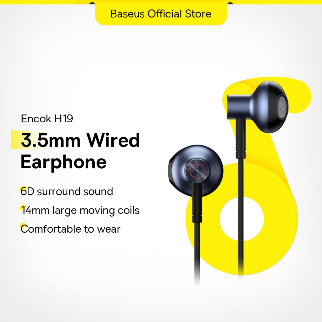 Baseus H19 Wired Earphones 6D Stereo Bass Headphone In-Ear Headset With ...