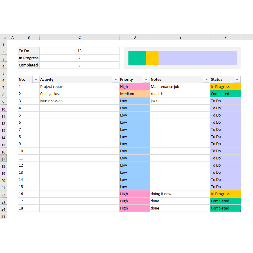 Excel Spread Sheet To Do List Activity Organizer: Simplify Your Daily ...