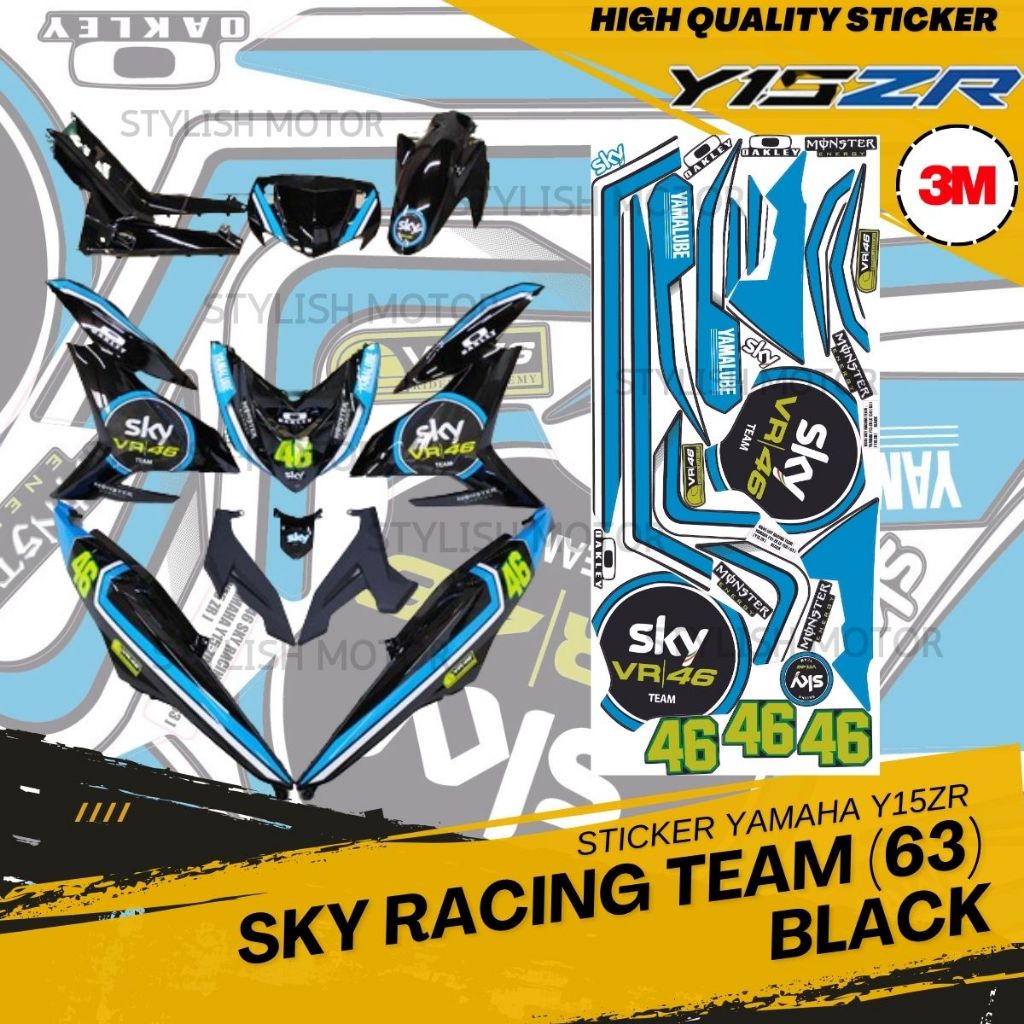 [ 3M Sticker ] Yamaha Y15zr Vr46 Sky Racing Team (63) Black Motorcycle ...
