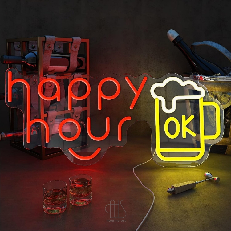 Pub Bar Beer Cheer Happy Hour Drink Decoration Illuminated Signage Wall ...