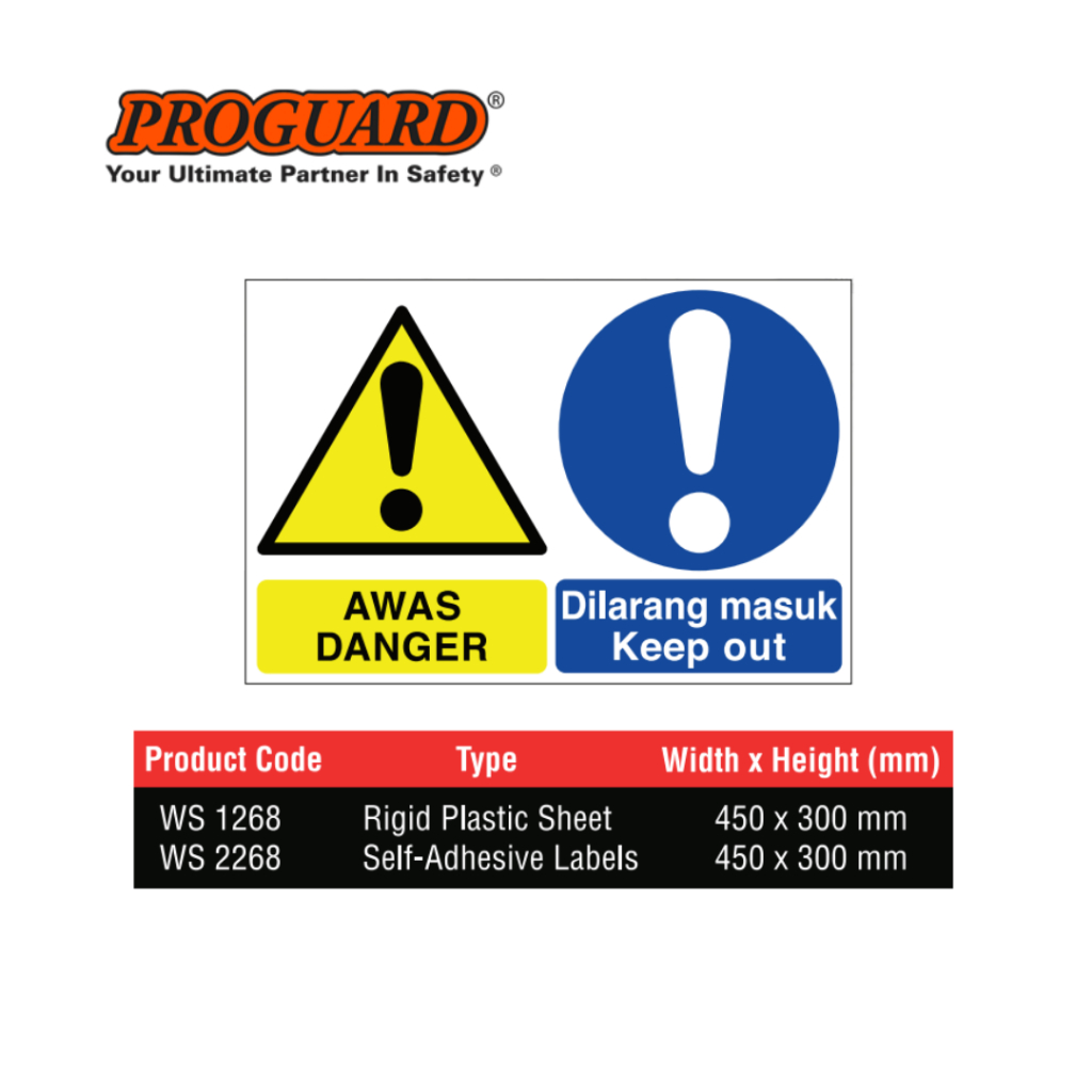Proguard "AWAS Danger / Keep Out" Warning Safety Sign Indoor Outdoor ...