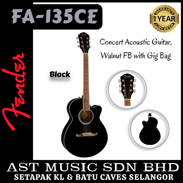 Fender FA-135CE Concert Acoustic Guitar, Walnut FB, Black & Sunburst ...