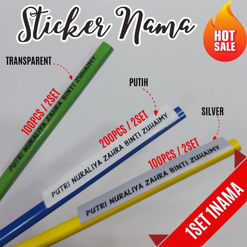 100pcs-200pcs-2set Sticker Nama Anak/Label Nama Sekolah Murid (Trans ...
