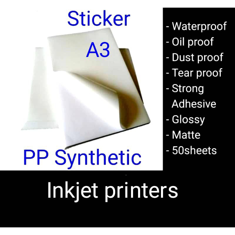 A3/A3+ PP Synthetic Sticker For Inkjet/Laser Printer 80gsm 50sheet ...