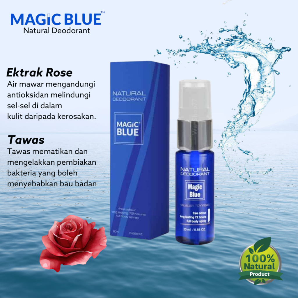 Magic Blue Natural Deodorant Ubat Ketiak Nature campuran Tawas dan Air ...