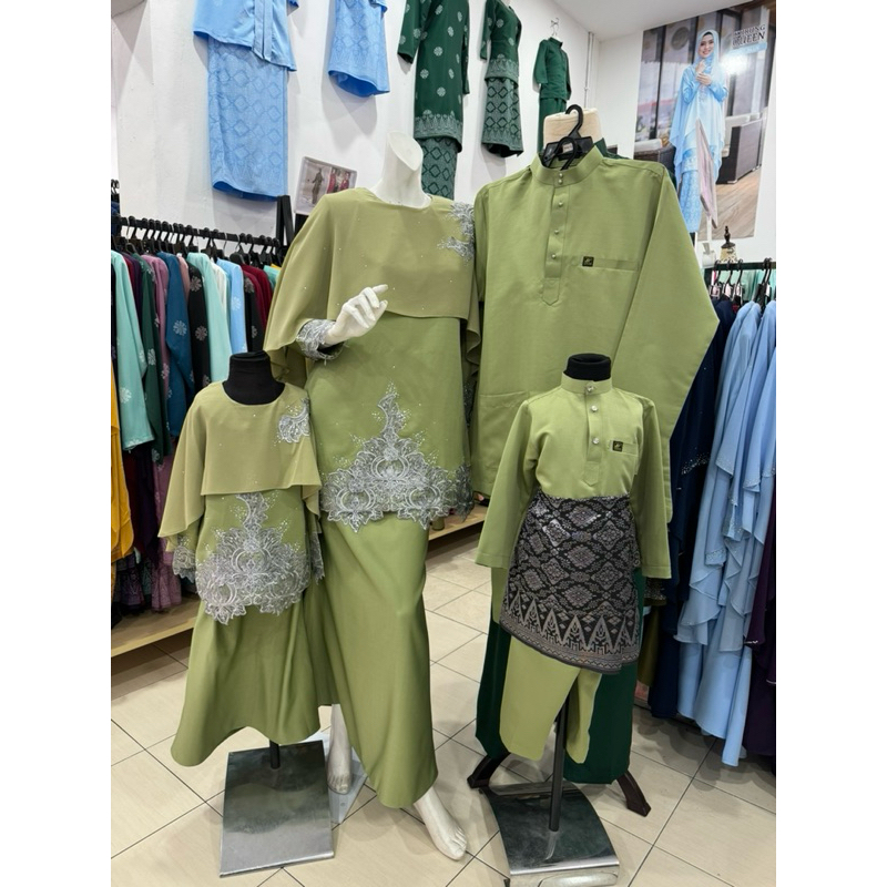 SET FAMILY NATASHA / green tea baju raya NEW DESIGN RAYA 2025 | Shopee ...