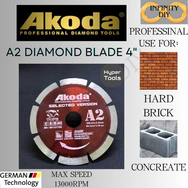 A3 AKODA DIAMOND BLADE 4" CUT CONCREATE/MATA POTONG BATU/MATA POTONG ...