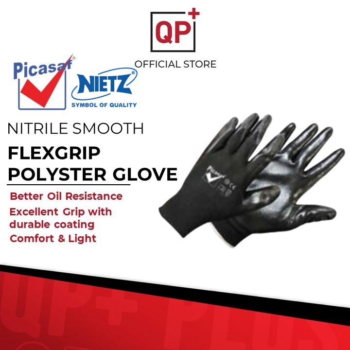 PICASAF NITRILE SMOOTH FLEXIGRIP POLYESTER GLOVE (BLACK) | Shopee Malaysia