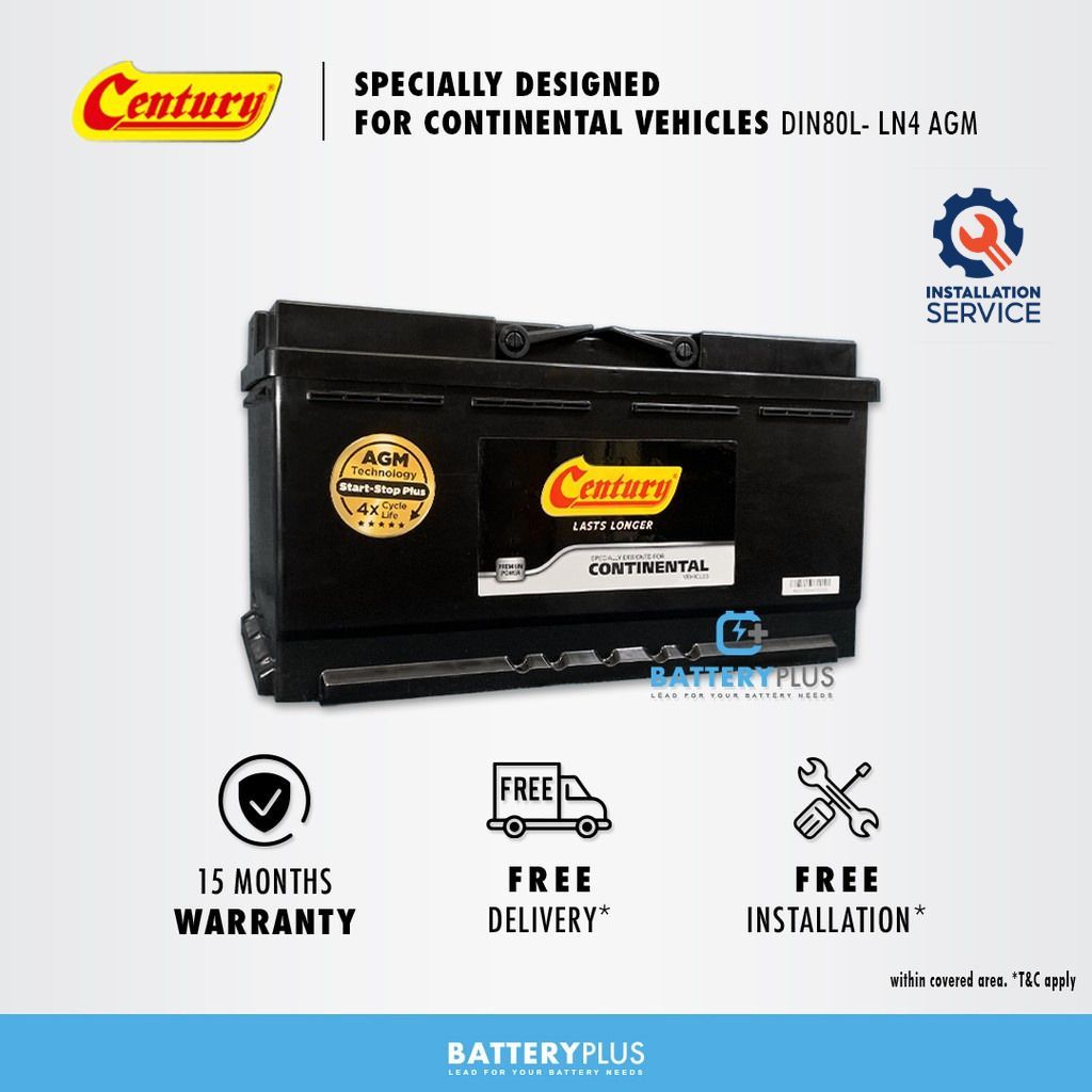 [ Installation Provided ] LN4 AGM | DIN80L | DIN80 Century Continental (SDFC) AGM Car Battery ...