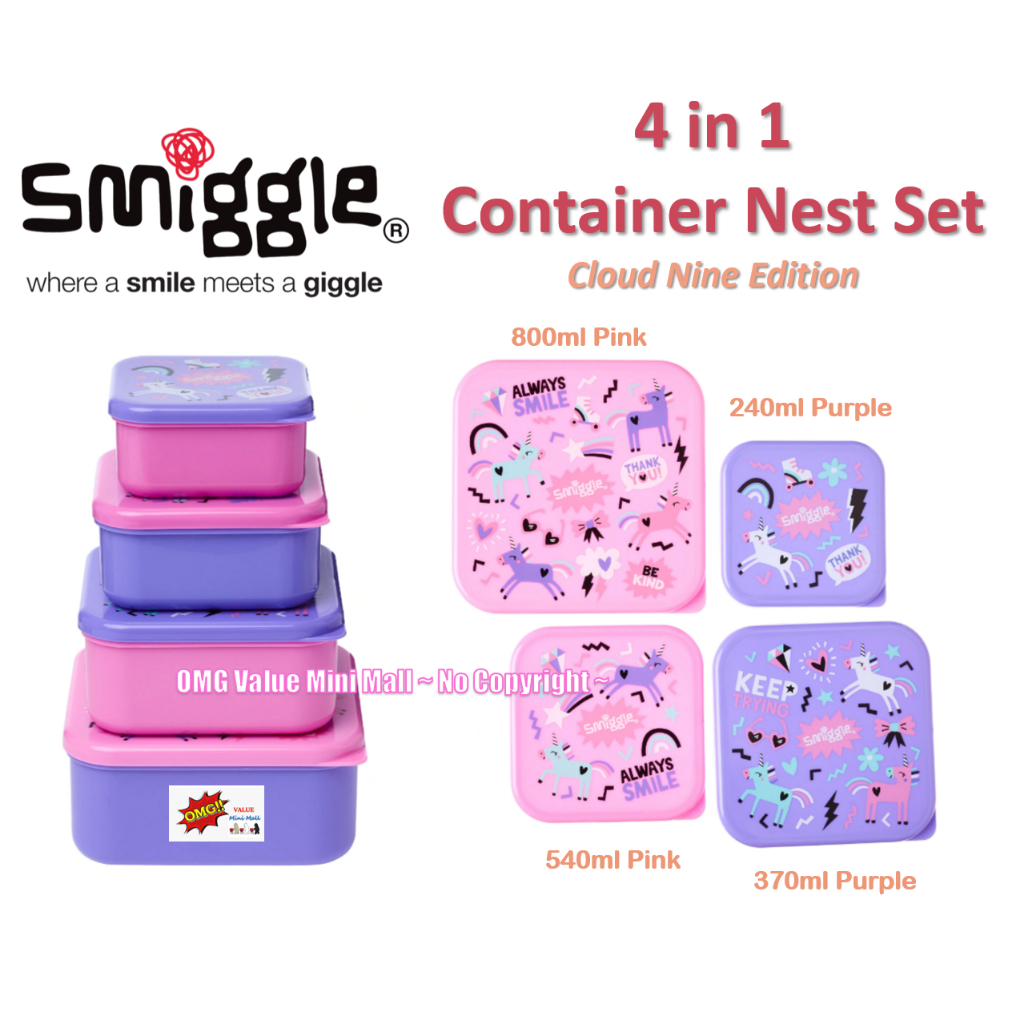 [Original] SMIGGLE 4 In 1 Containers Nest - Cloud Nine Edition (4 Pcs Set) Food Containers ...