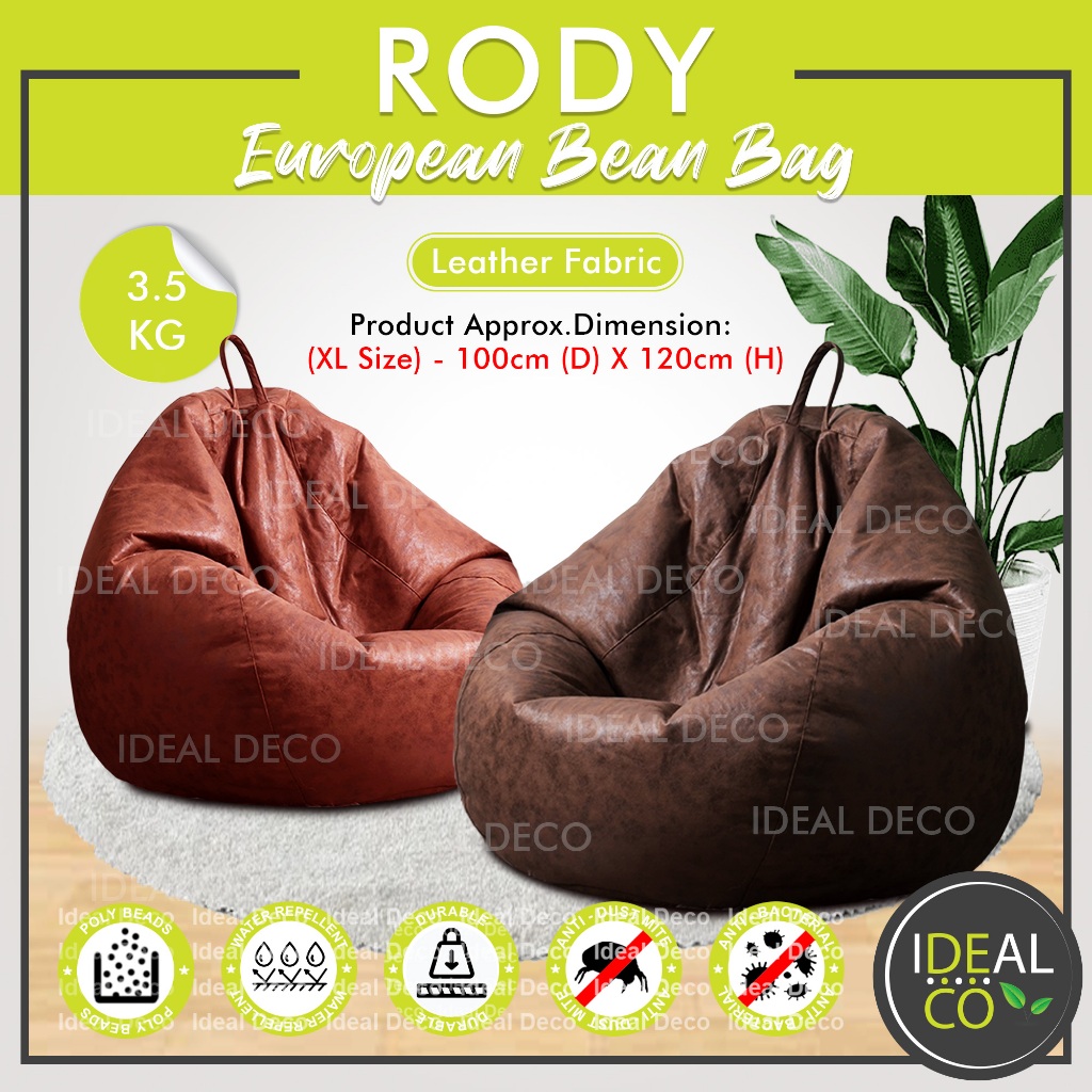 (FREE DELIVERY) Rody Bean bag : Leather Look Fabric Bean Bag with FILLING BEAN 3.5 kg ...