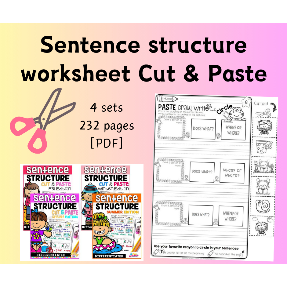 A591 – [PDF] Sentence structure worksheet Cut & Paste 4 sets 232 pages ...