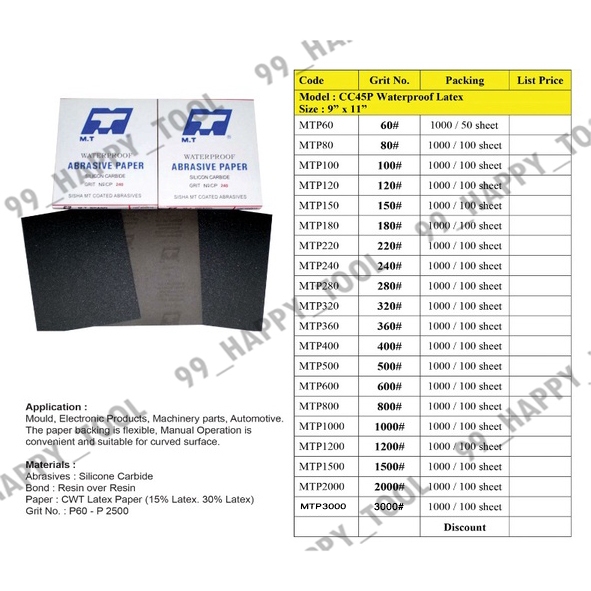 MT Abrasive Paper/Sand Paper/Sandpaper-Waterproof/Kertas Pasir CC45P ...