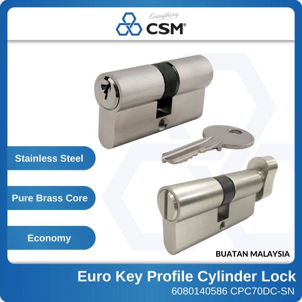 CSM Tumbturn Euro Profile Cylinder Lock Door Single Double Privacy 70mm / Kunci Rumah / Mangga ...
