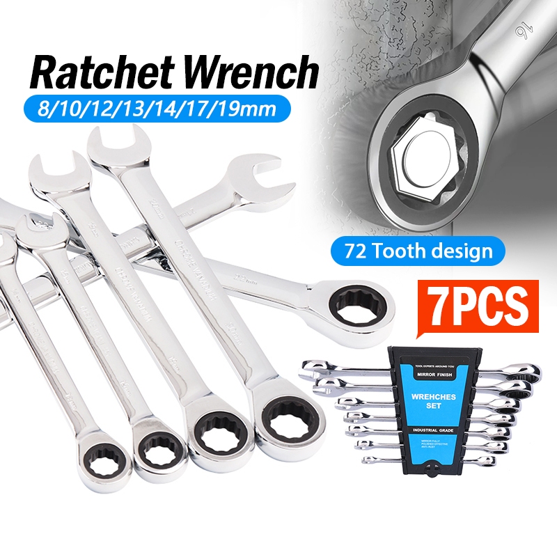7PCS Ratchet Spanner Wrench Set Flexible Head Gear Wrench Ratchet Heavy ...