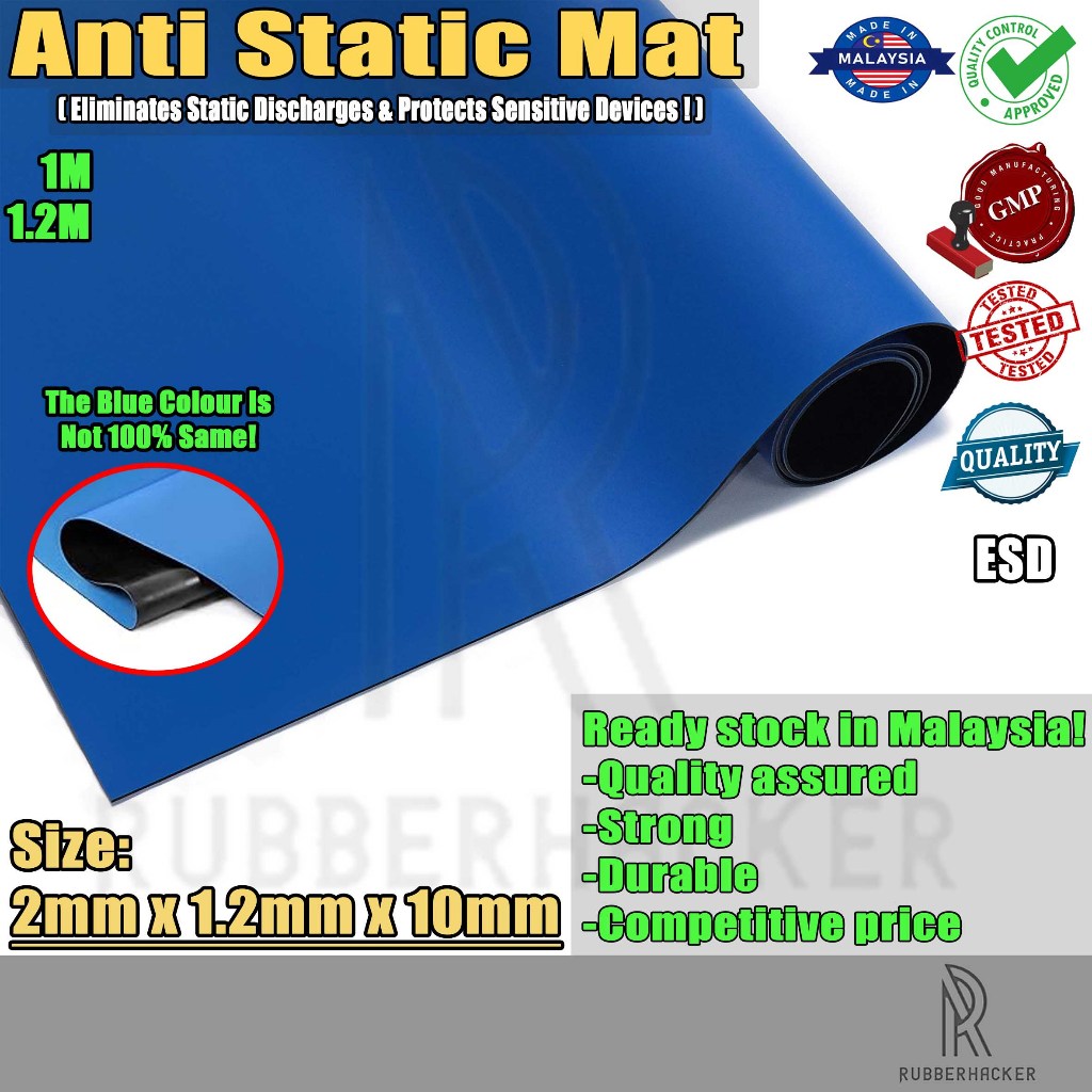 Blue Anti-Static ESD Rubber Mat, rubber sheet, rubber mat (2mm x 1.2m x ...