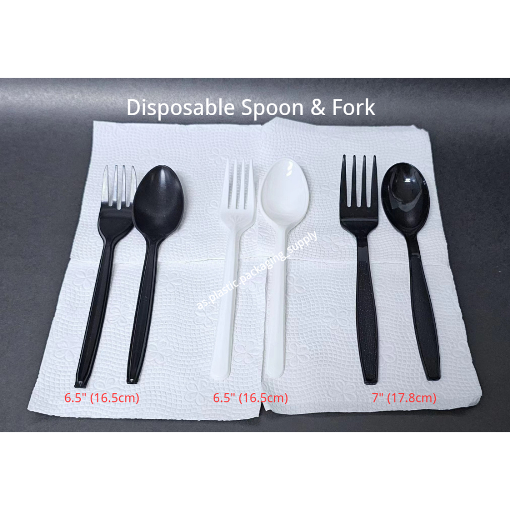 6.5" / 7" Spoon & Fork (Black & White)(50pcs) Sudu & Garpu Panjang ...