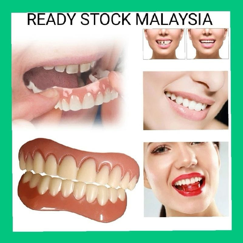 Silicone Upper/Lower False Teeth Perfect Laugh Veneers Dentures Paste ...