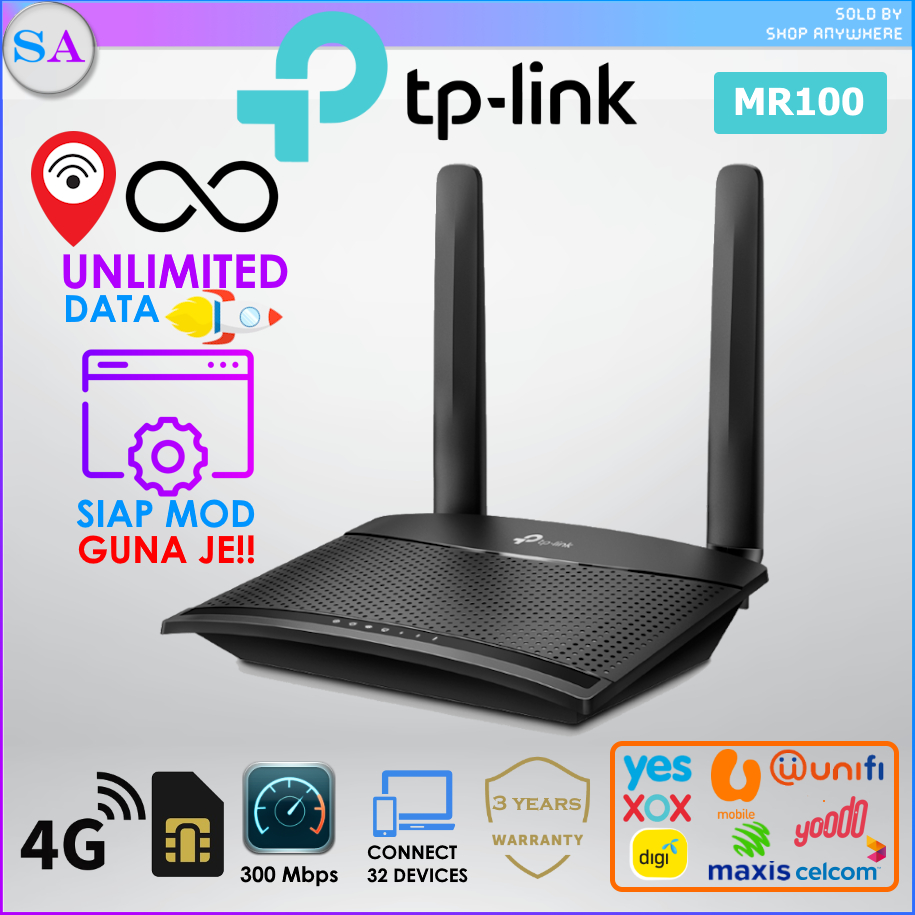 TP-Link TL-MR100 300 Mbps Wireless N 4G LTE Wifi B28 Mod MR100 Router ...