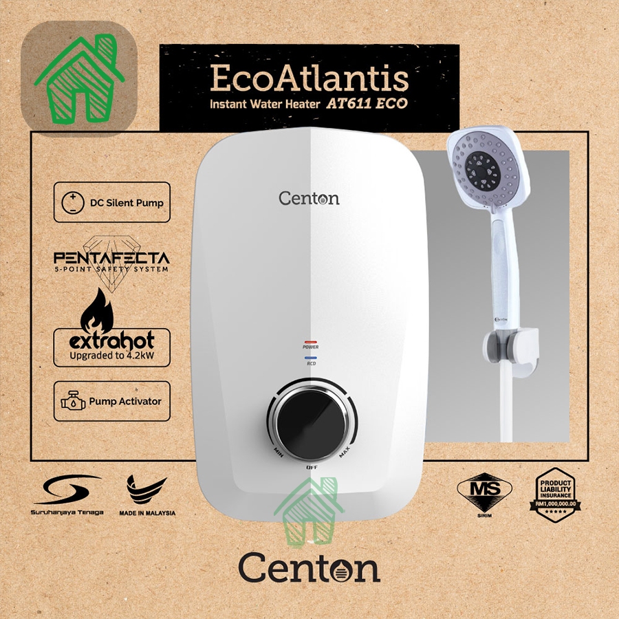 CENTON Instant Shower Water Heater - EcoAtlantis AT611-Eco Series (with ...