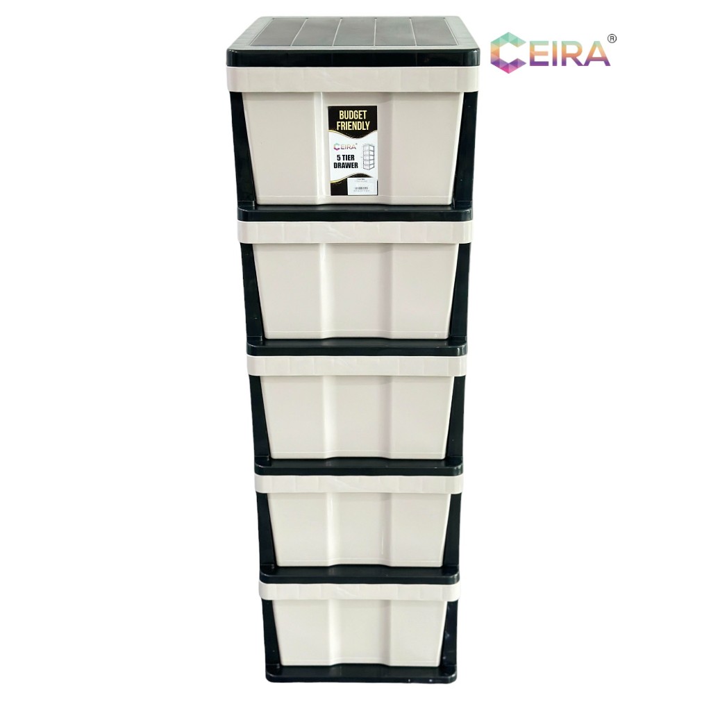 CEIRA Ready Stock 5 Tier plastic Drawer Storage Cabinet Clothes Almari ...