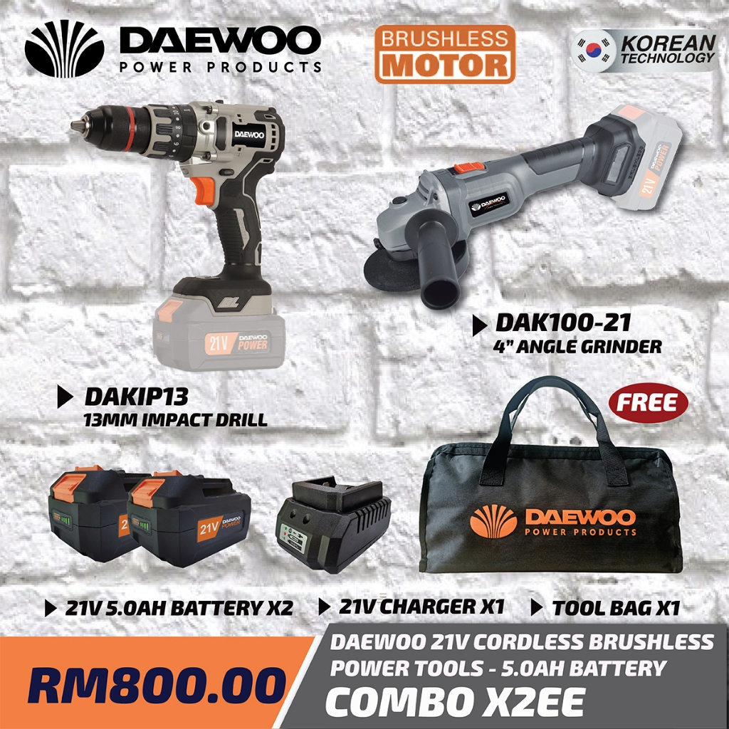 COMBO X2EE DAEWOO 21V CORDLESS BRUSHLESS POWER TOOLS- 5.0AH BATTERY ...