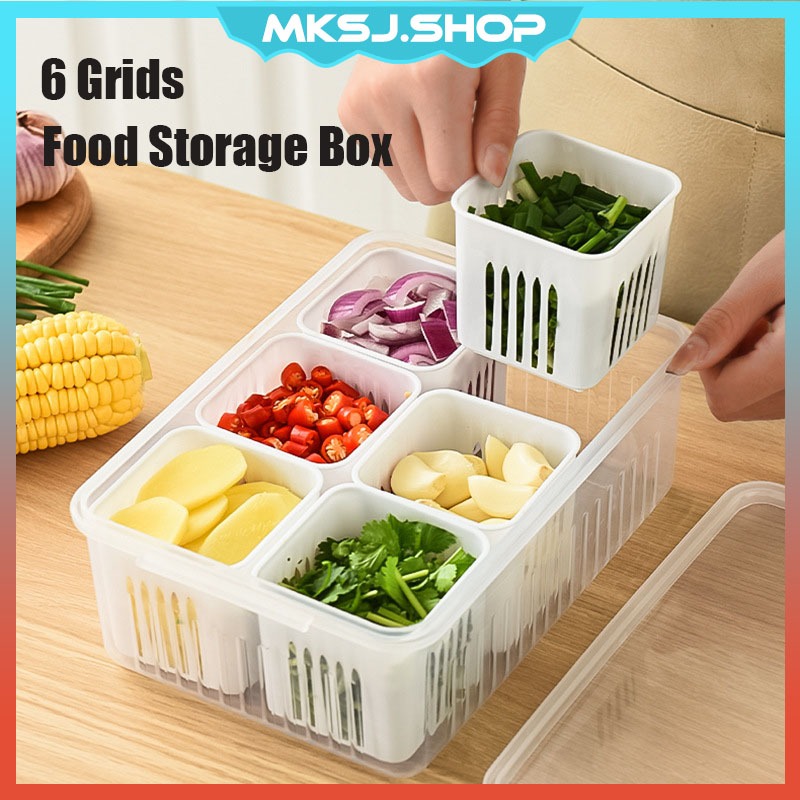 6 Grids Refrigerator Food Storage Box Fridge Vegetable Fruit Container ...