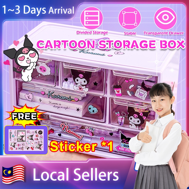 Sanrio 6 Palace Grid Storage Box Kuromi Melody Cinnamoroll Multi Layer Drawer Jewelry Shelf ...