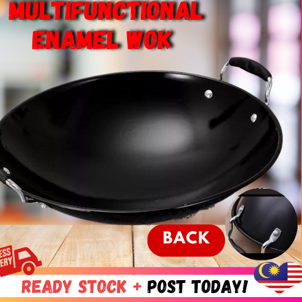 Iron Wok | Black Enamel Wok | Double Handle Enamel Wok | Stir-Fry Wok ...