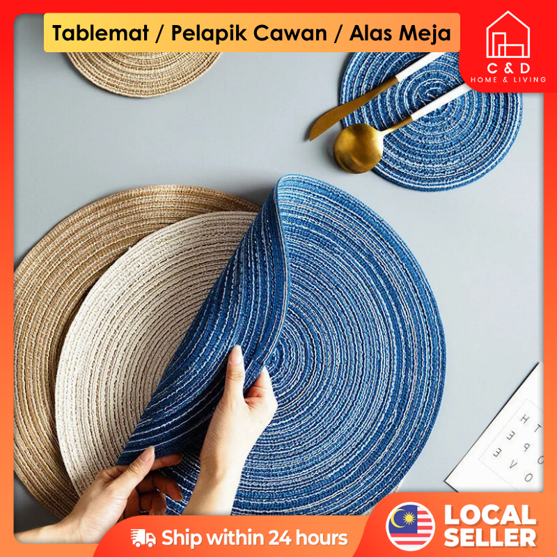 Cotton Yarn Round Japanese Table mat Dining Tableware Mat Non-Slip Bowl ...