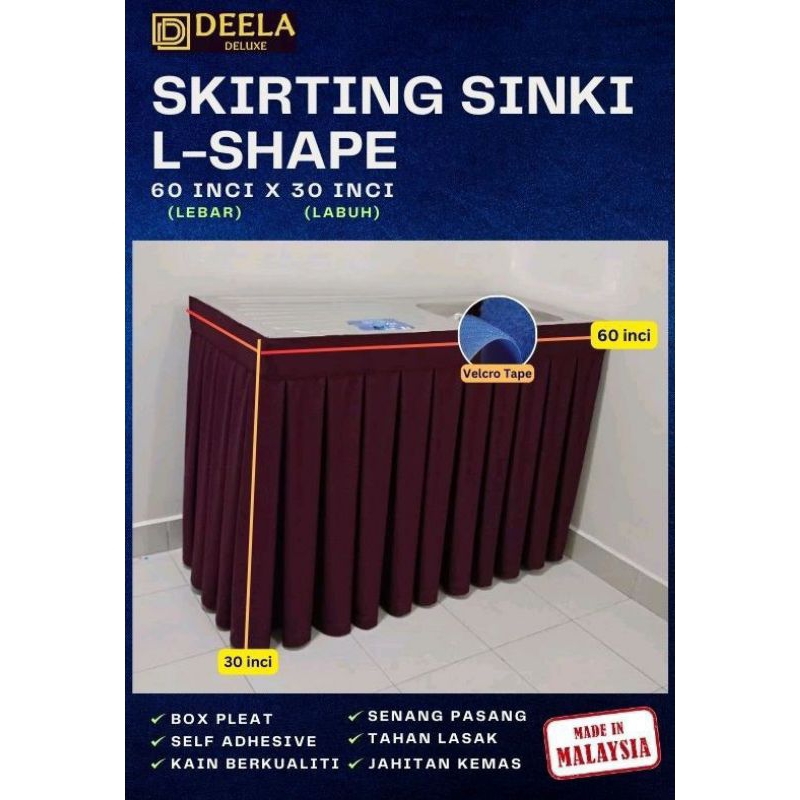 Plain Skirting Langsir Sinki / Meja / Table Top Dengan Pelekat Velcro ...
