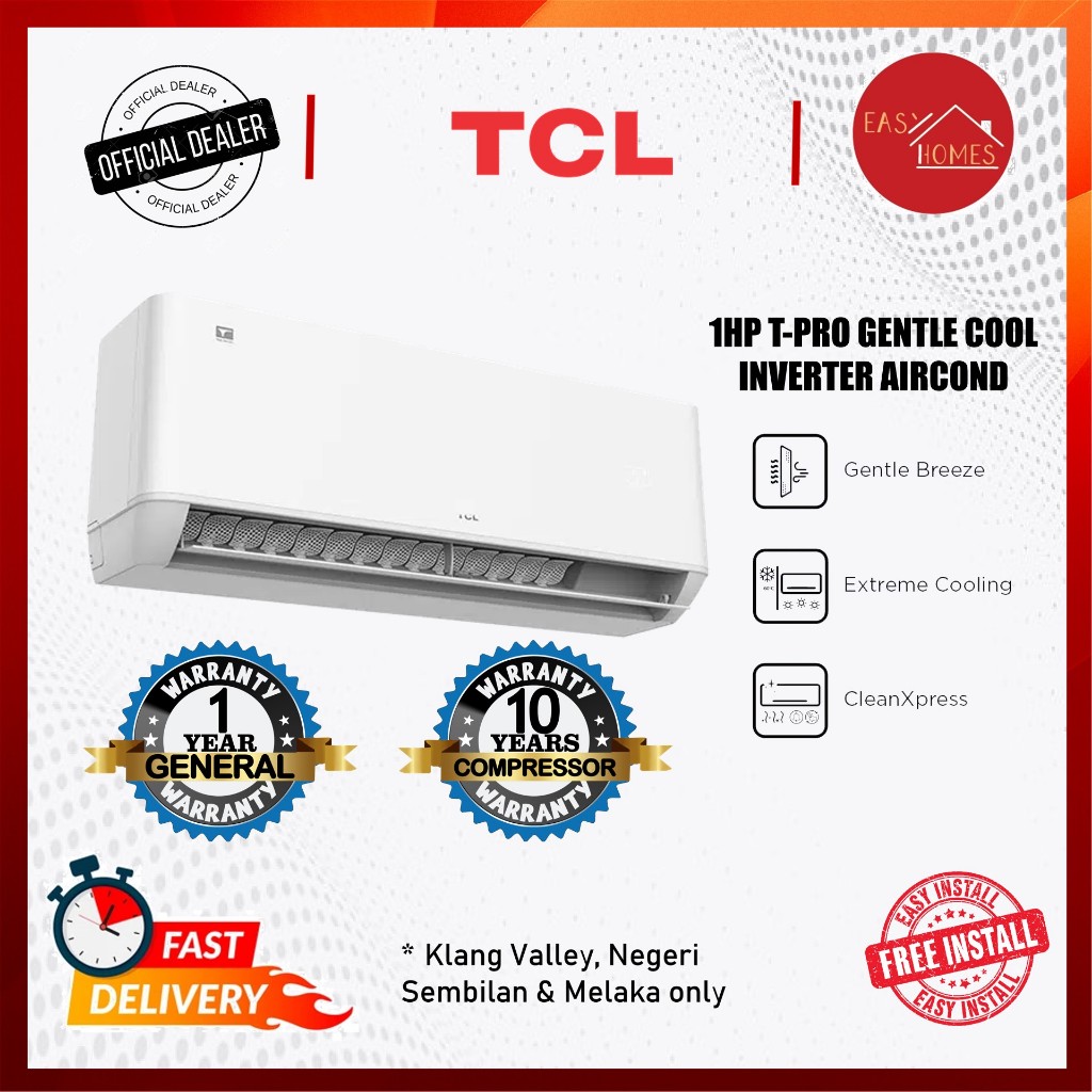 TCL 1.0 HP Gentle Cool Air Conditioner Indoor & Outdoor TAC-09CSD/TPG1 ...