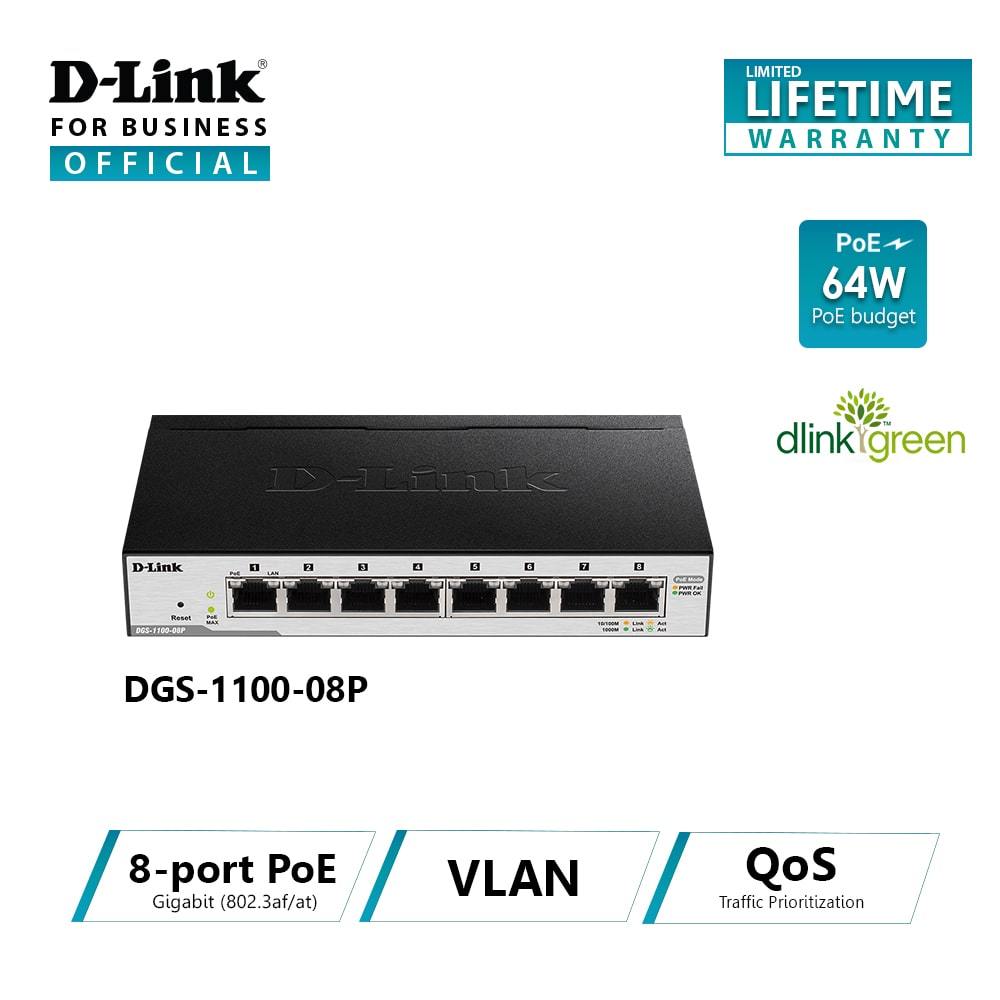 D-Link 8 port Gigabit PoE Smart Managed Switch Power Budget 64W for ...