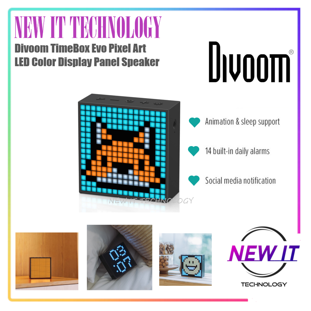 Divoom Timebox Evo Retro Portable Bluetooth Alarm Clock Box Pixel Art ...