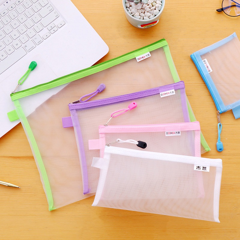 A6 Transparent Mesh Bag File Folder Document Bag Zip Zipper Bags Pouch ...