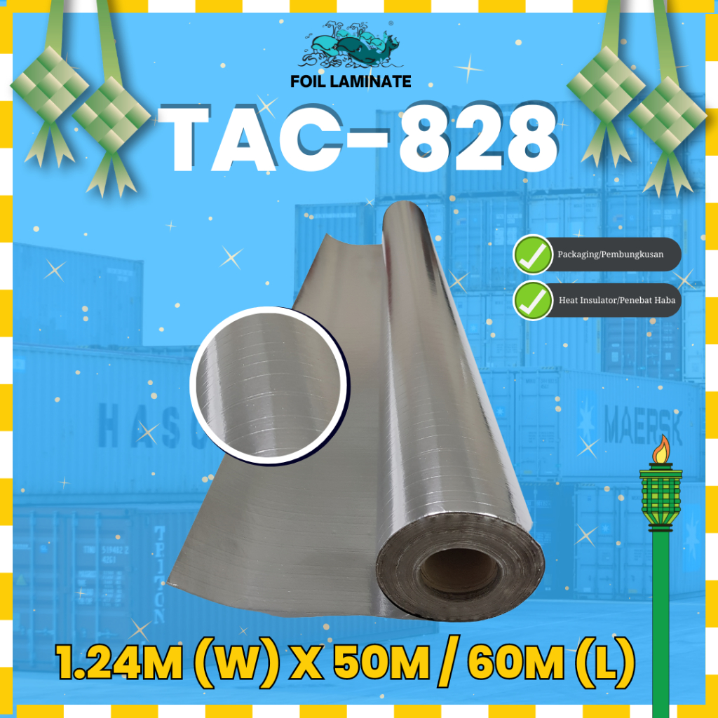 TAC-828 Aluminium Foil Paper Foil (50M or 60M-L) Packaging Penebat Haba ...