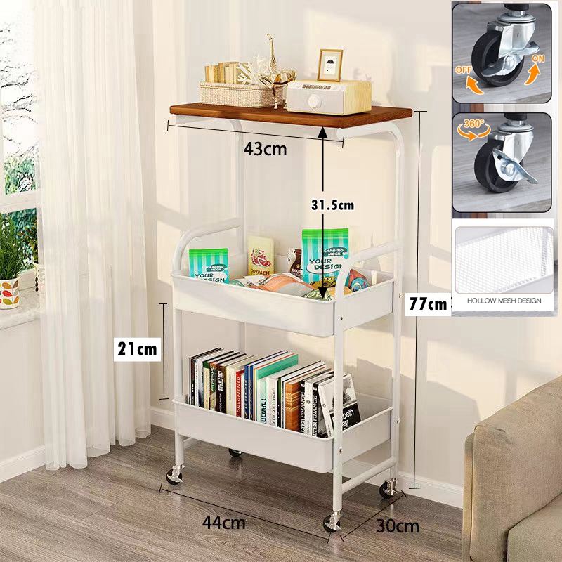 Movable Corner Table wooden Trolley Coffee Tea Table With Wheels Bed ...