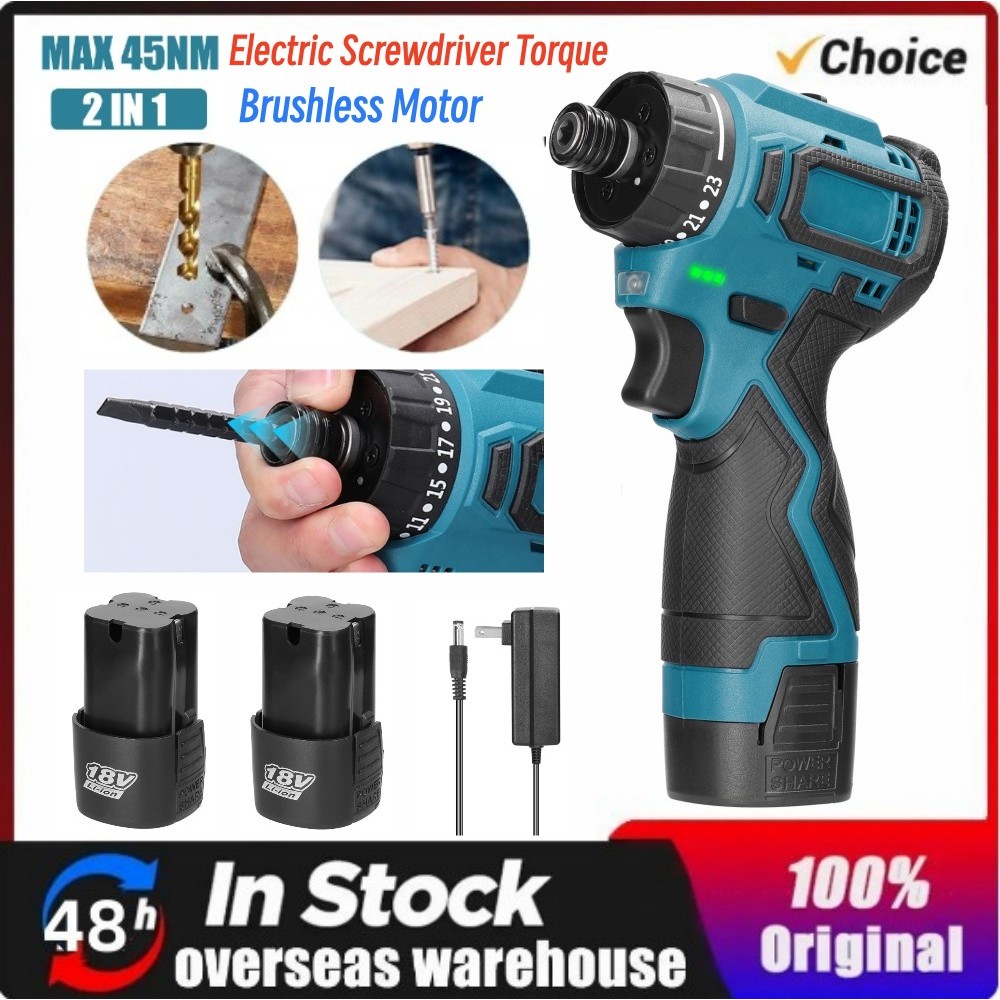 🔥18V Brushless wireless 45Nm electric screwdriver Torque Adjustable 2 ...