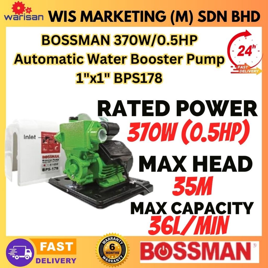 BOSSMAN 370W/0.5HP Automatic Water Booster Pump 1"x1" BPS178 | Shopee ...