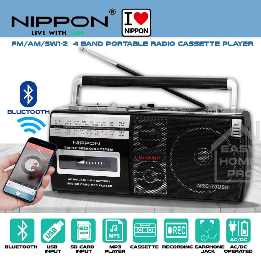 NIPPON NRC-70USB FM/MW/SW1/SW2 4 BAND PORTABLE RADIO CASSETTE MULTIBAND ...