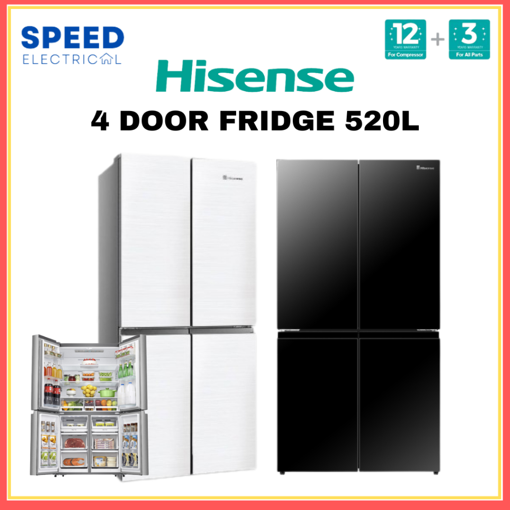 [SABAH ONLY] HISENSE 4 DOOR FRIDGE RQ568N4 WHITE GLASS/ BLACK GLASS ...