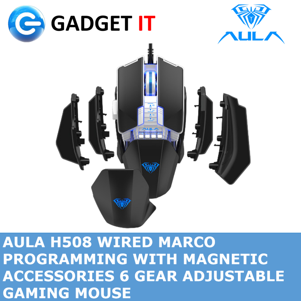 AULA H508 WIRED MARCO PROGRAMMING WITH MAGNETIC ACCESSORIES 6 GEAR ADJUSTABLE GAMING MOUSE ...